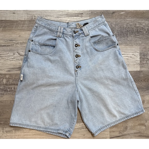 Code Zero | Shorts | Vtg Wide Leg Baggy Shorts Blue Skater Button Fly ...